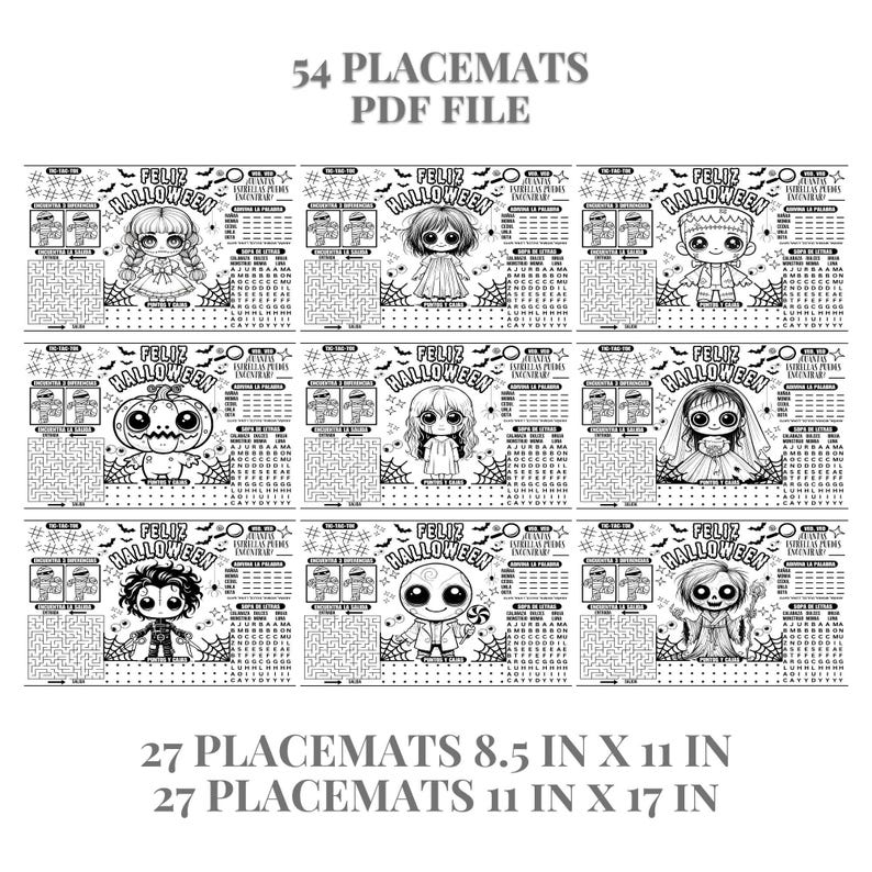 Halloween Placemats for Kids in Spanish | Coloring Books in Spanish ...