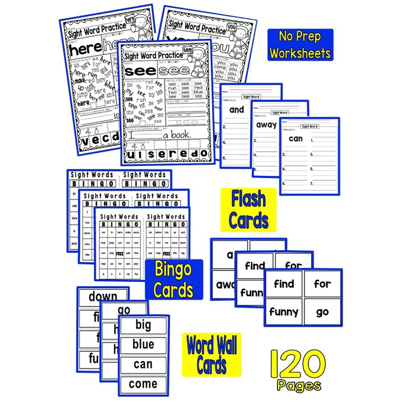 Sight Words Worksheets No Prep Packet Pre-primer Flash Cards - Etsy Canada