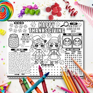 Thanksgiving Activity Placemat Printable Thanksgiving Coloring Placemat ...