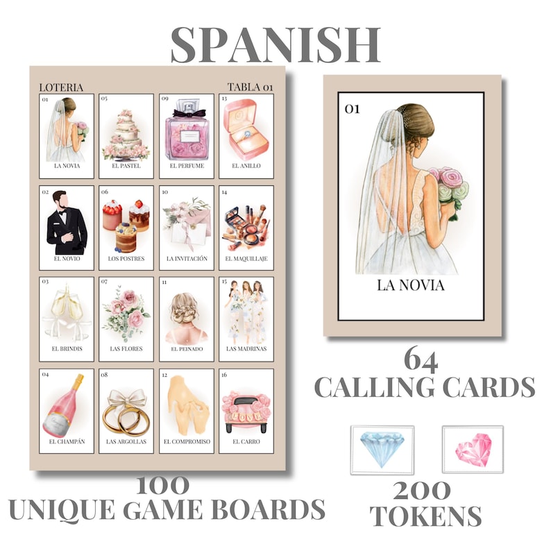 Boho Minimalist Bridal Shower Loteria Game, Mexican Loteria, Neutral ...