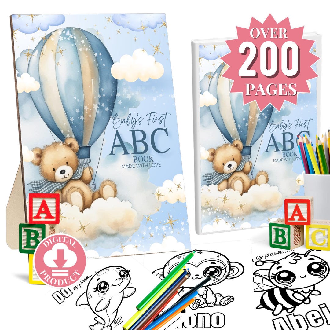 200 PAGES ABC Baby Shower Coloring Book, Baby's First ABC Book, Bear ...