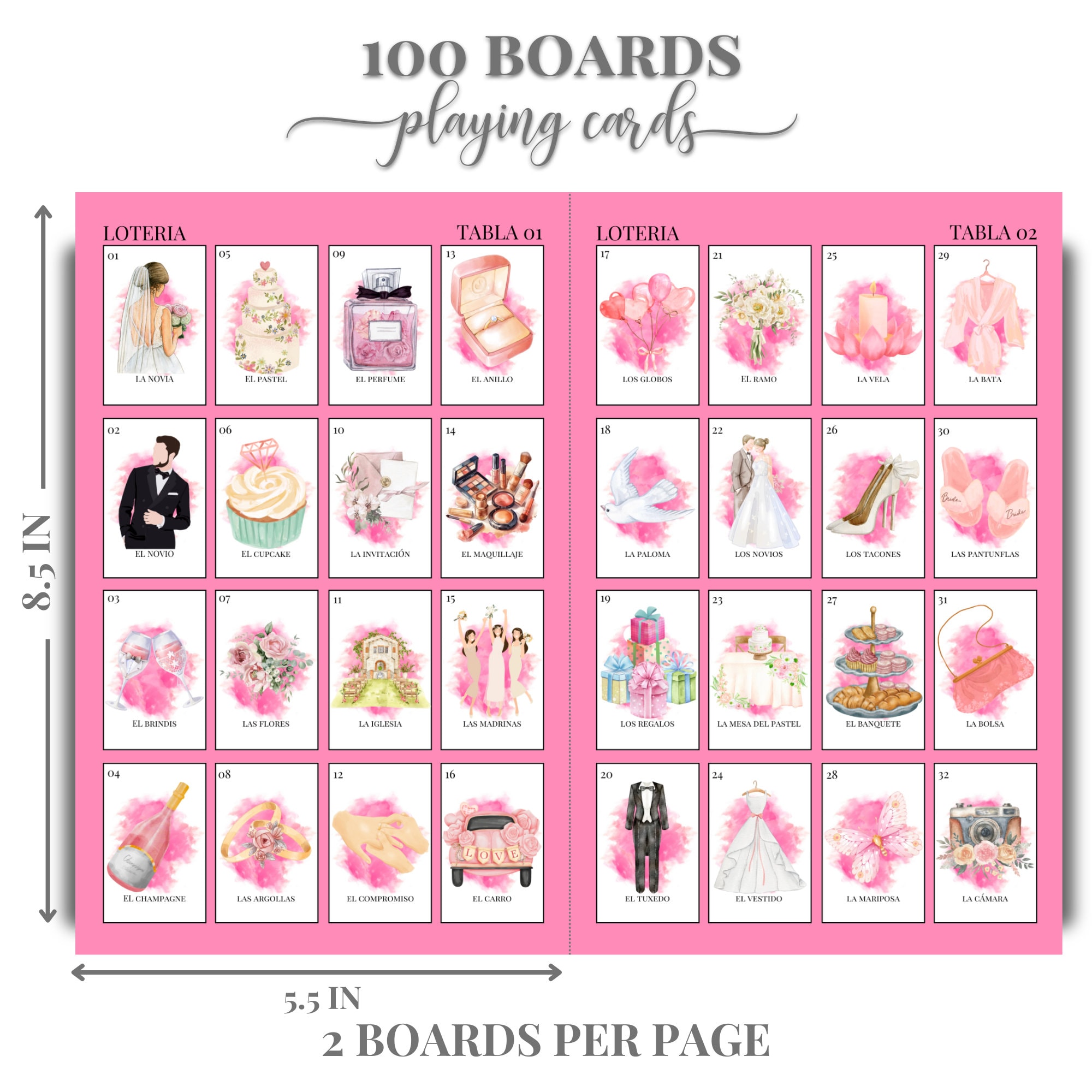 Despedida De Soltera Loteria Juegos 100 Tableros Juegos Para Boda ...