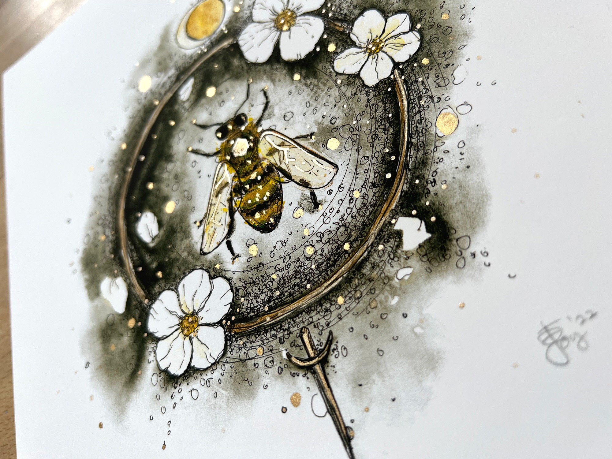 Night Bee, Gold Bee Wall Art, Gold Print, 18kt Gold Leaf by Hand, Wall ...