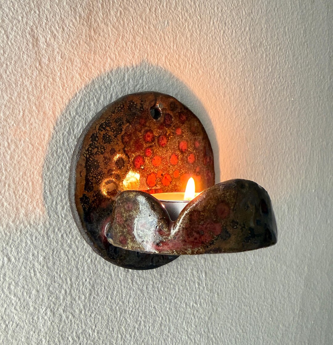 Red Textured Ceramic Wall Tea Light Holder, Circle Candle Sconce ...