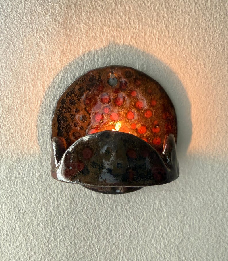 Red Textured Ceramic Wall Tea Light Holder, Circle Candle Sconce ...