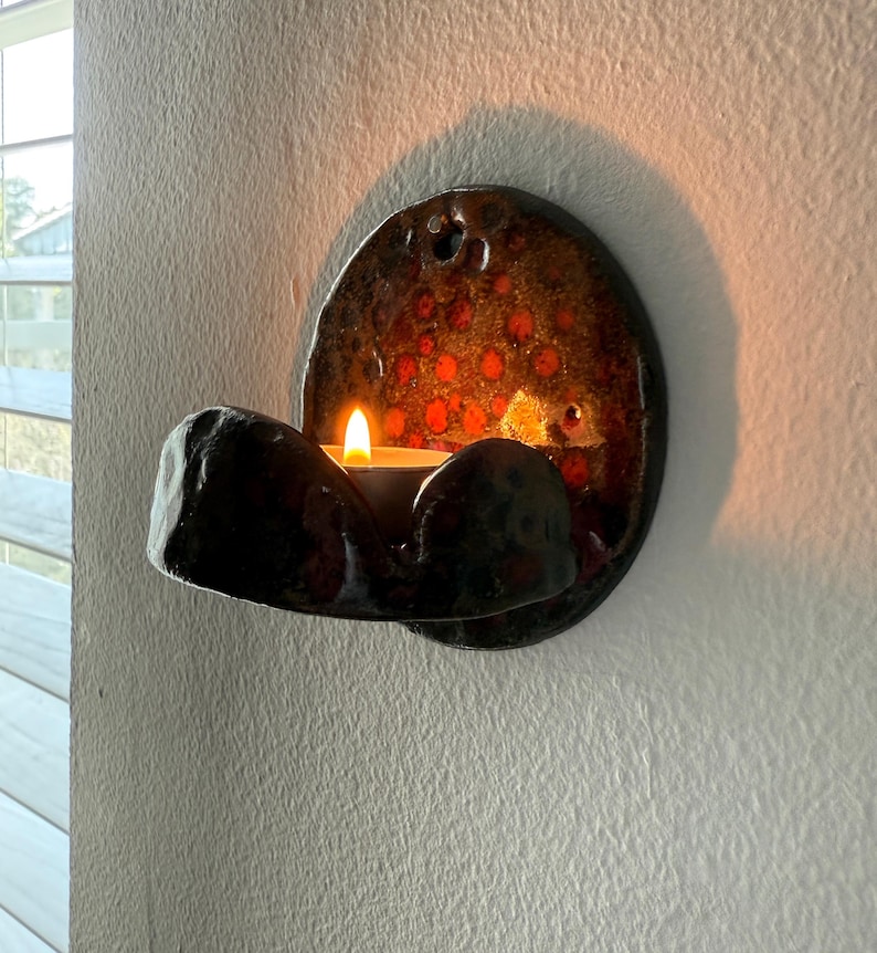 Red Textured Ceramic Wall Tea Light Holder, Circle Candle Sconce ...