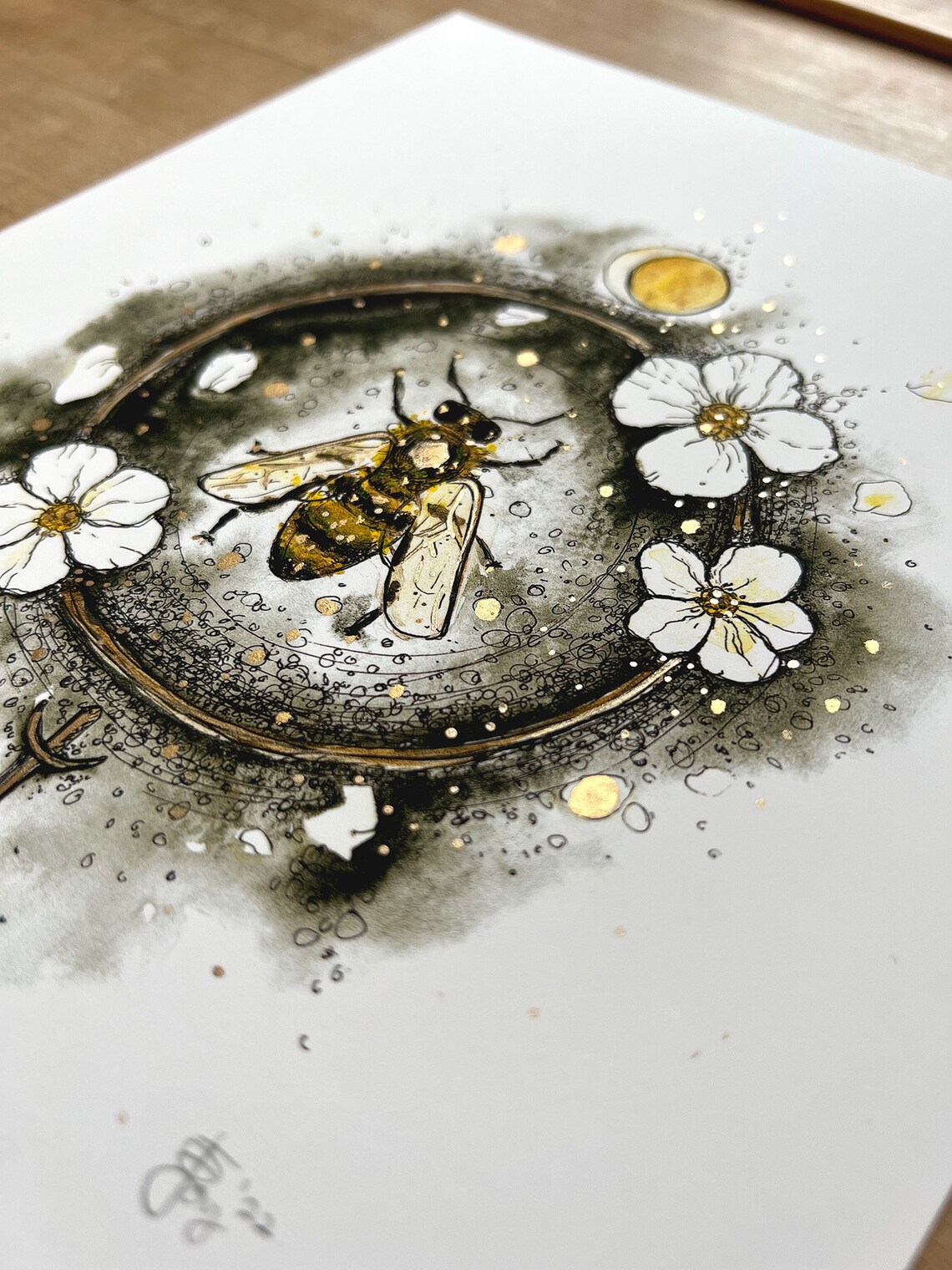 Night Bee, Gold Bee Wall Art, Gold Print, 18kt Gold Leaf by Hand, Wall ...