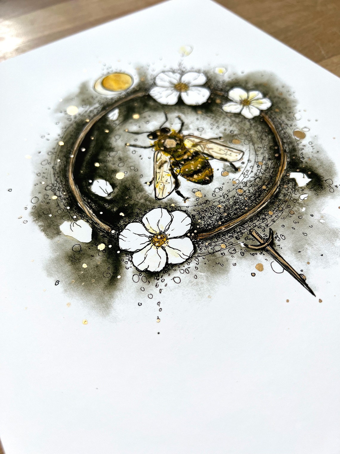 Night Bee, Gold Bee Wall Art, Gold Print, 18kt Gold Leaf by Hand, Wall ...