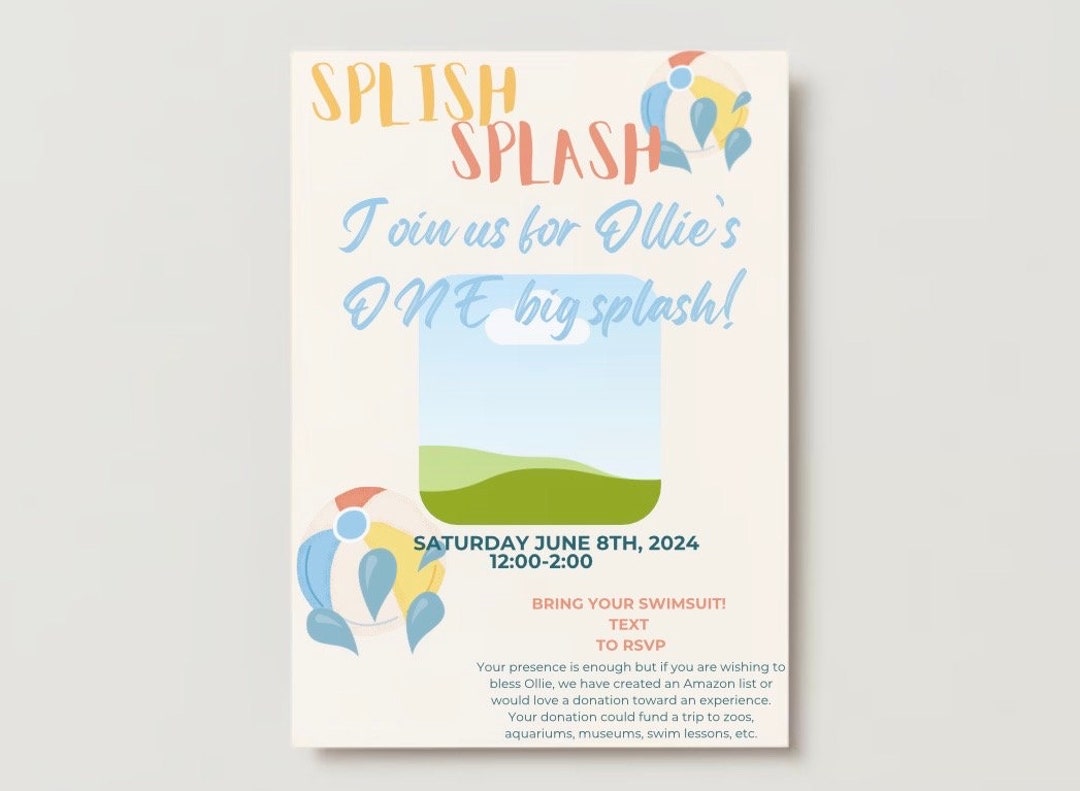 One Big Splash Birthday Invite, Splish Splash Birthday Bash, Editable ...