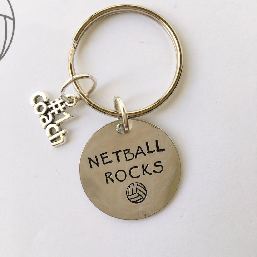 Netball Rocks Netball Keyring, Hand Stamped Metal Disc Key Ring With 'I ...