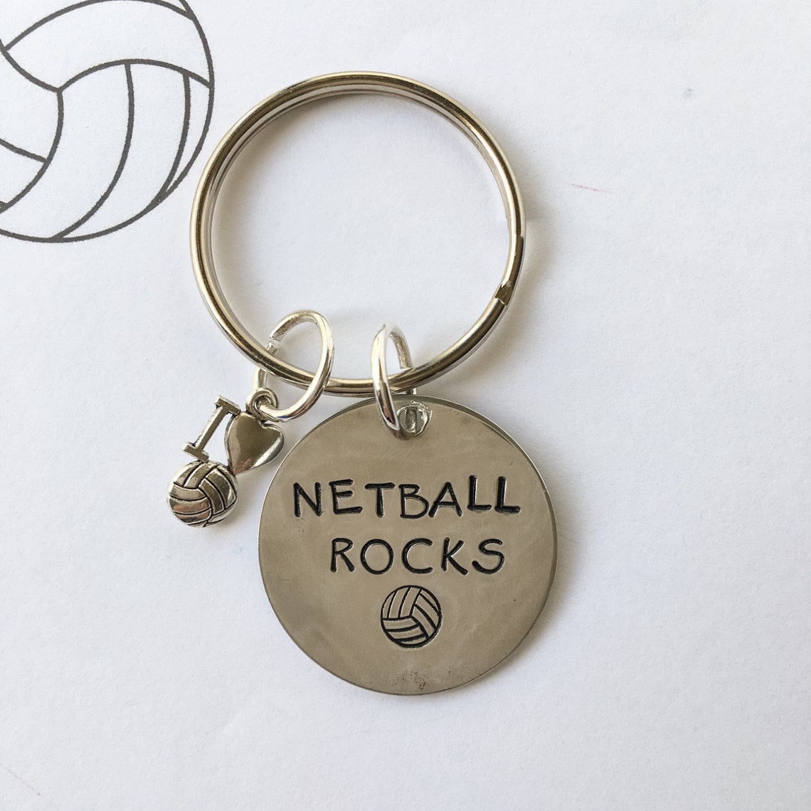 Netball Rocks Netball Keyring, Hand Stamped Metal Disc Key Ring With 'I ...