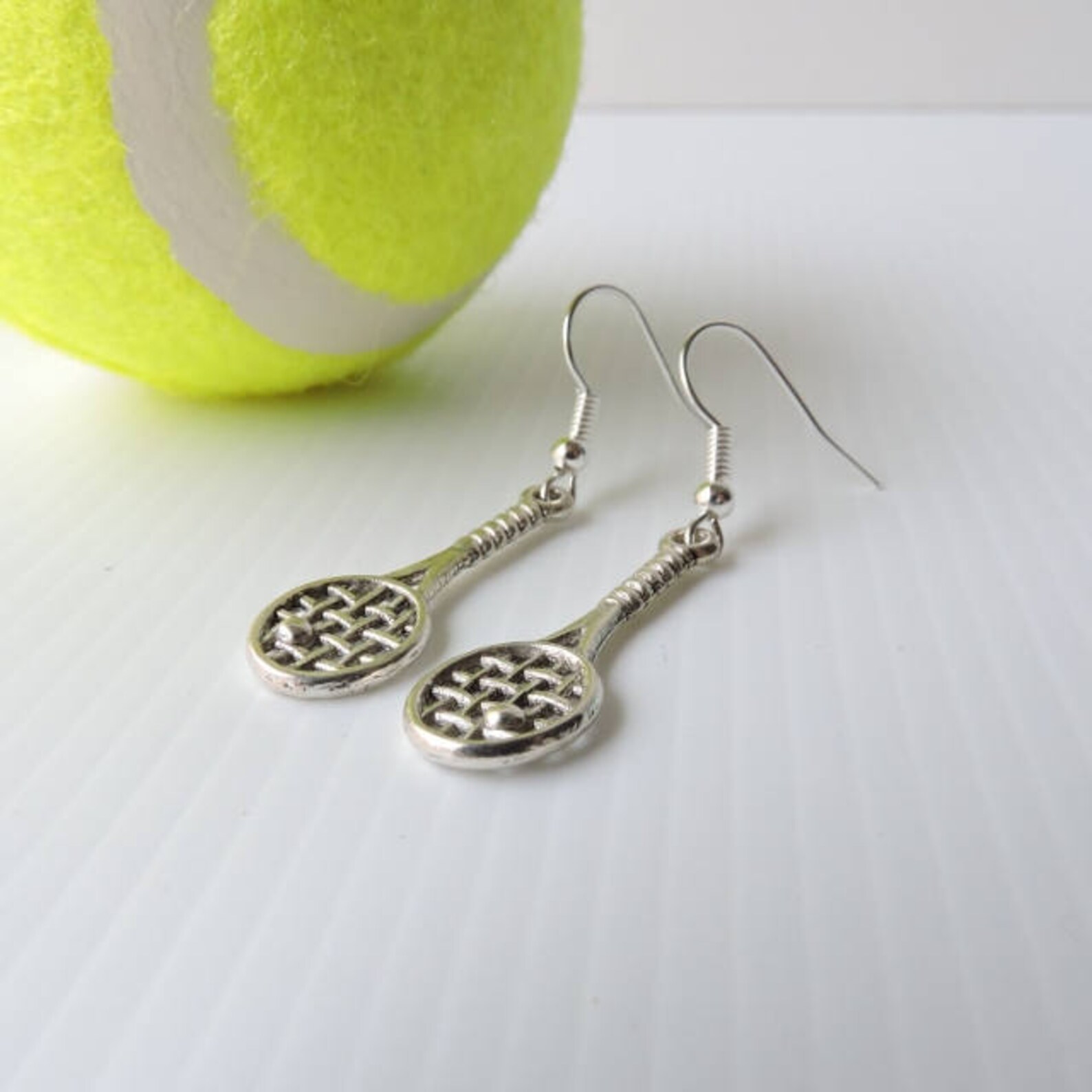 Tennis earrings silver plated tennis racket earrings | Etsy