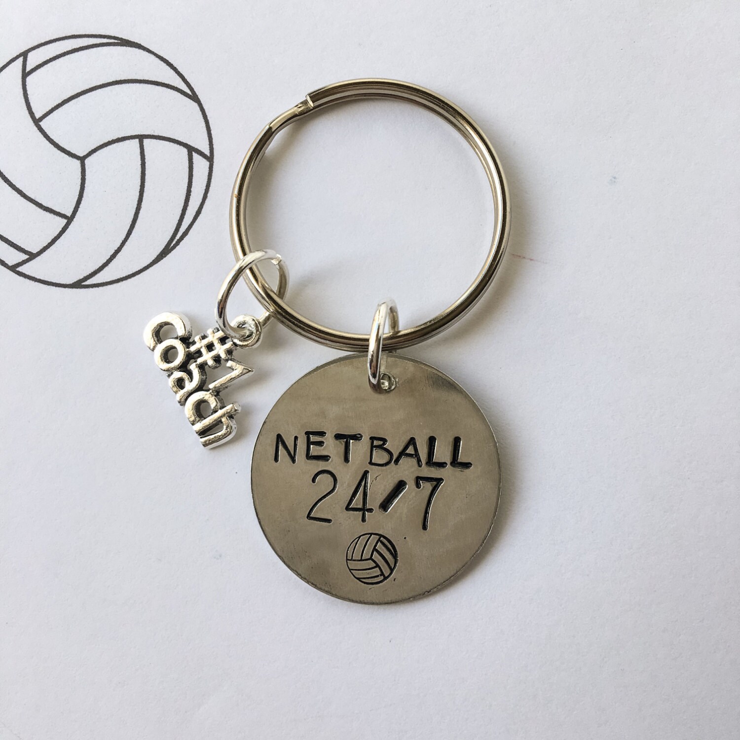 Netball 24/7 Netball Keyring, Hand Stamped Metal Disc Key Ring With 'I ...