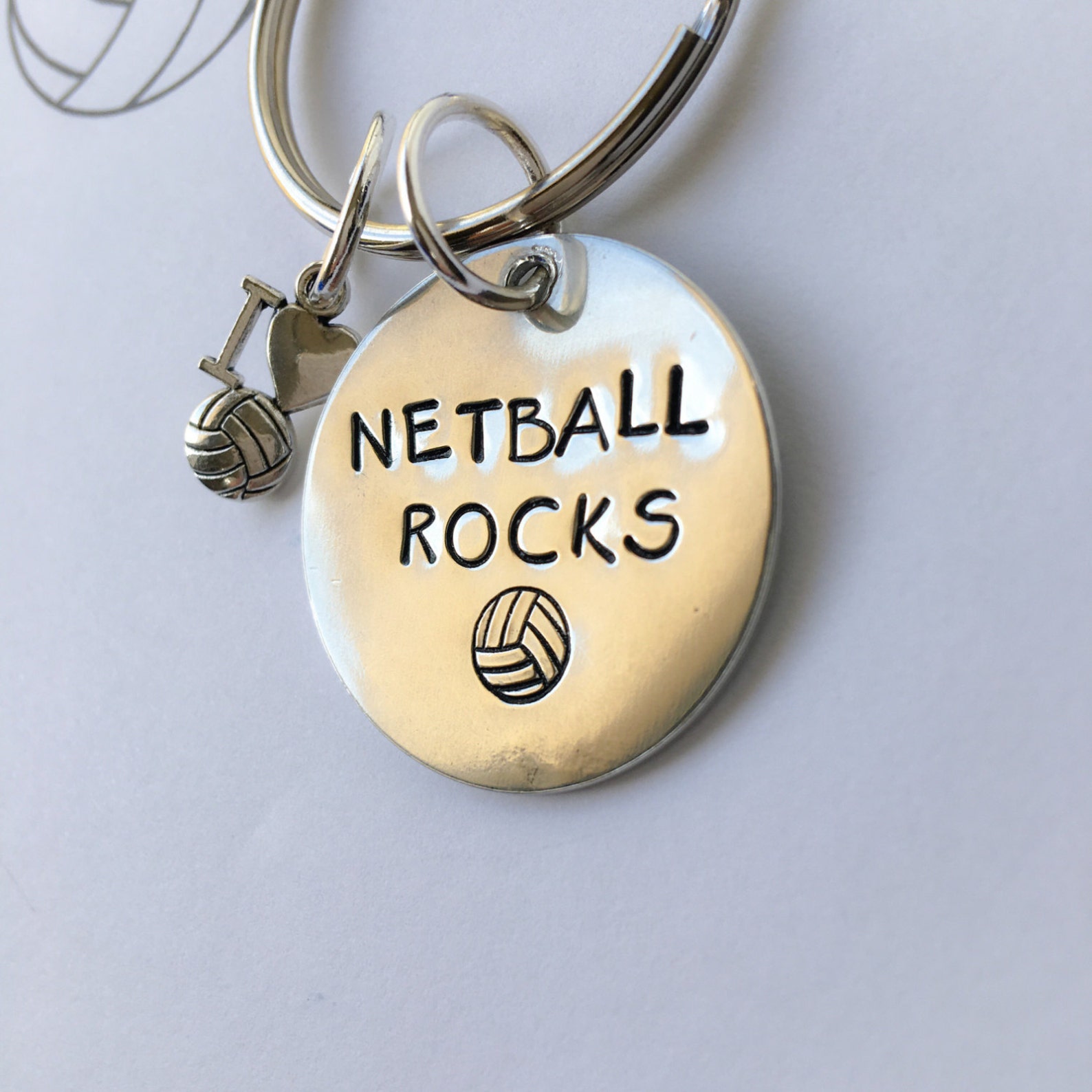 Netball Rocks Netball Keyring, Hand Stamped Metal Disc Key Ring With 'I ...