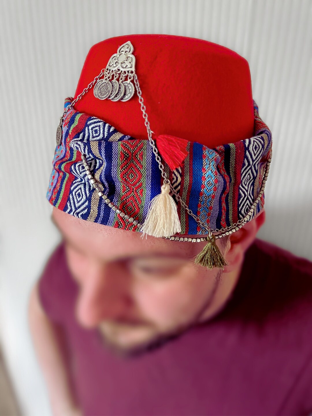 Red Fez Hat Traditional Turkish Cap With Tassels and Embellishments ...