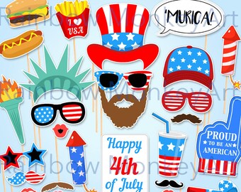 Printable 4th of July Photo Booth Props Photobooth Props