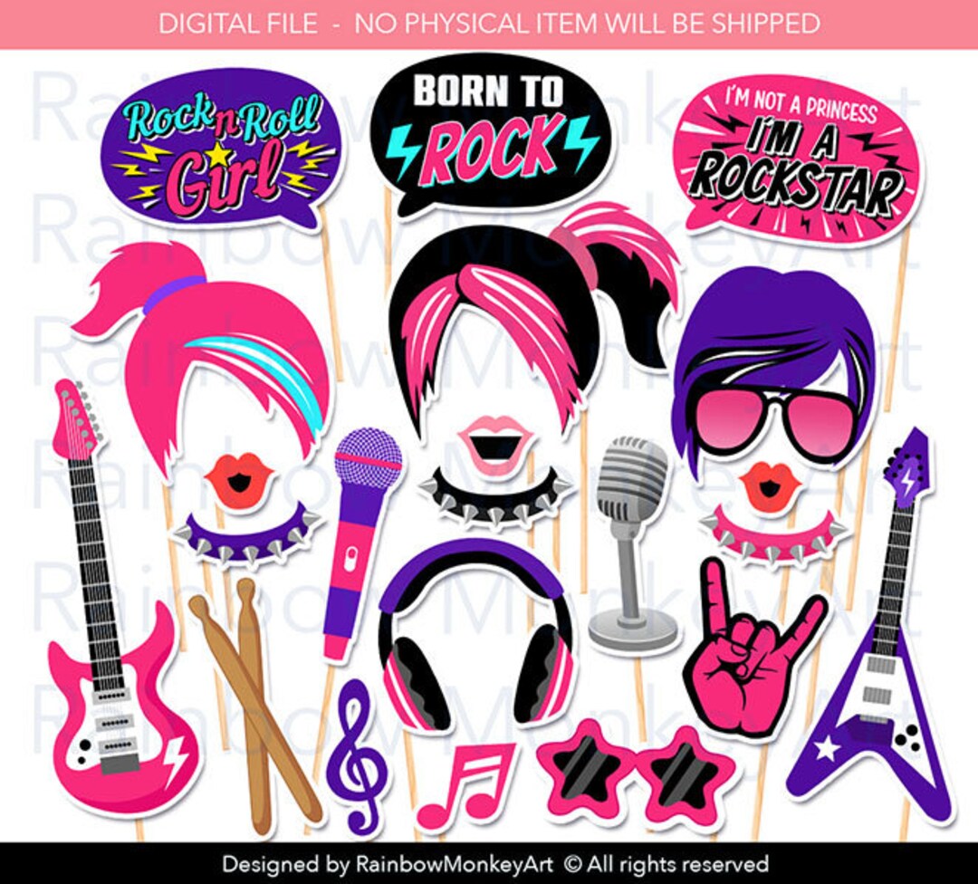 Printable Girl Rock Birthday Party Photo Booth Props - Rock Star ...