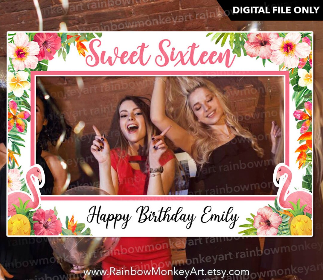 Sweet 16 Birthday Party Printable Sweet 16 Photo Booth Frame - Flamingo ...
