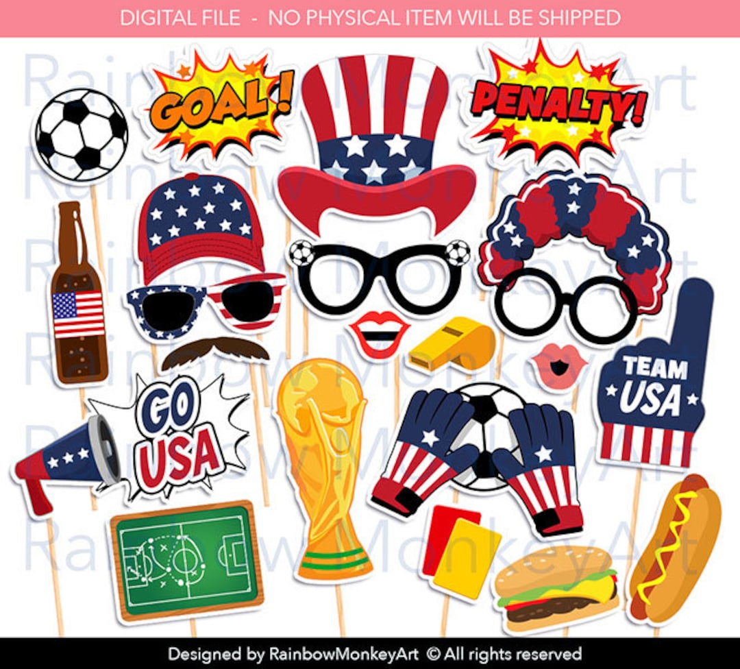 Printable Soccer Photo Booth Props - Team USA Soccer Photobooth Props ...