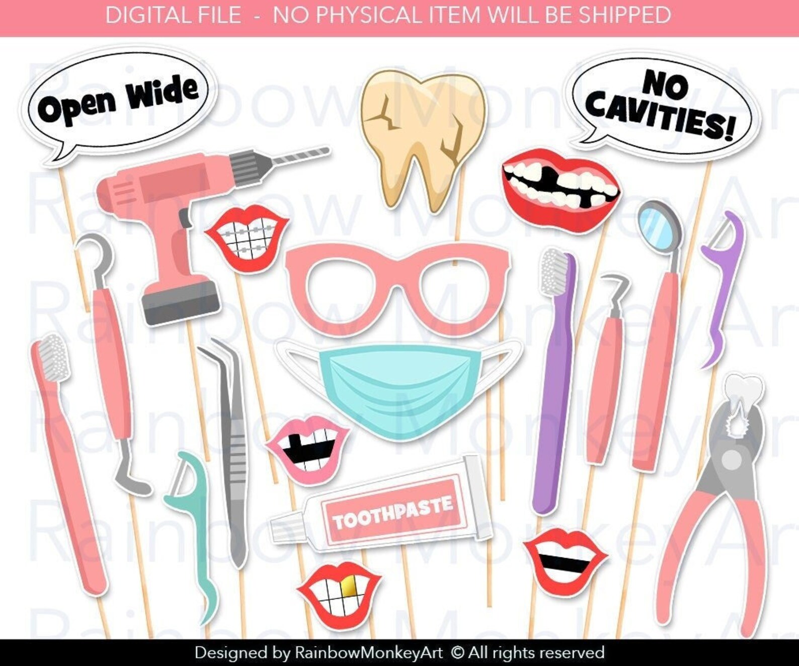 Dentist Photo Booth Props: First Tooth Party (digital Download) - Etsy
