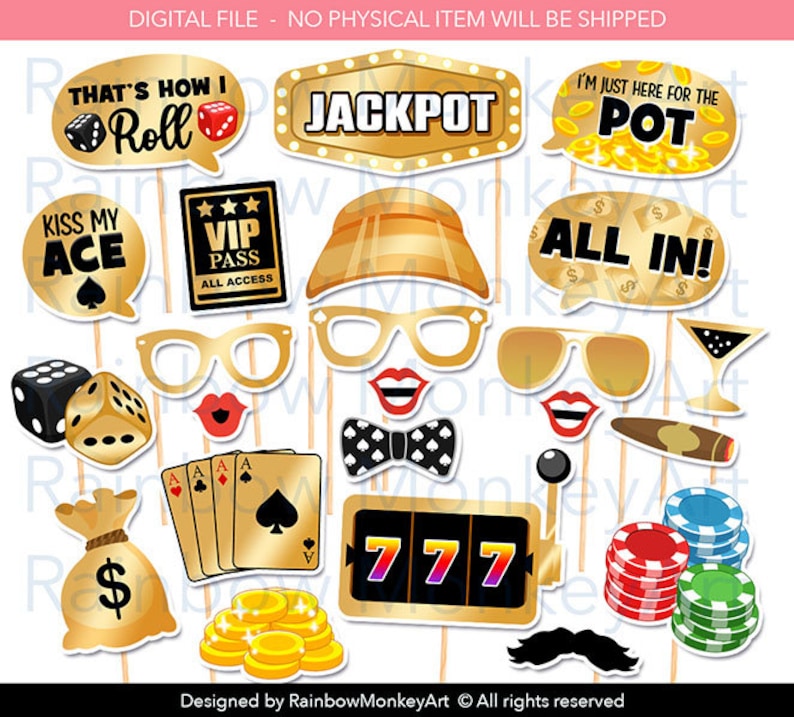 Casino Photo Booth Props: Black and Gold Poker Party (digital Download ...