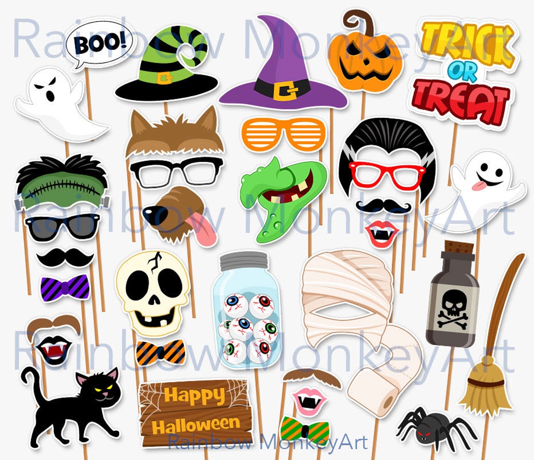 Halloween Photo Booth Props: 40 Piece Printable Party Set (digital ...