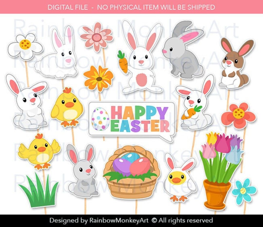 Printable Easter Party Photo Booth Props - Easter Eggs Party Photobooth ...