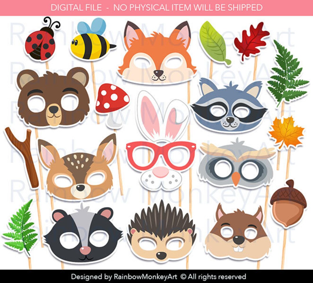 Printable Woodland Animals Photo Booth Props - Animal Photobooth Props ...