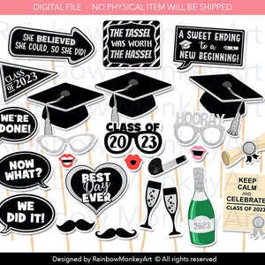 Printable 2023 Graduation Photo Booth Props, Black Silver Graduation ...