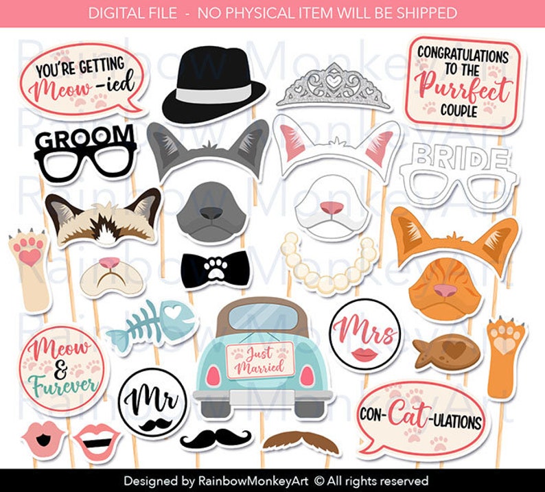 Printable Cat Wedding Photo Booth Props Wedding Photobooth - Etsy