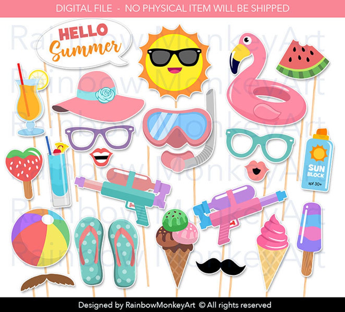 Printable Summer Party Photo Booth Props Bundle Summer BBQ - Etsy