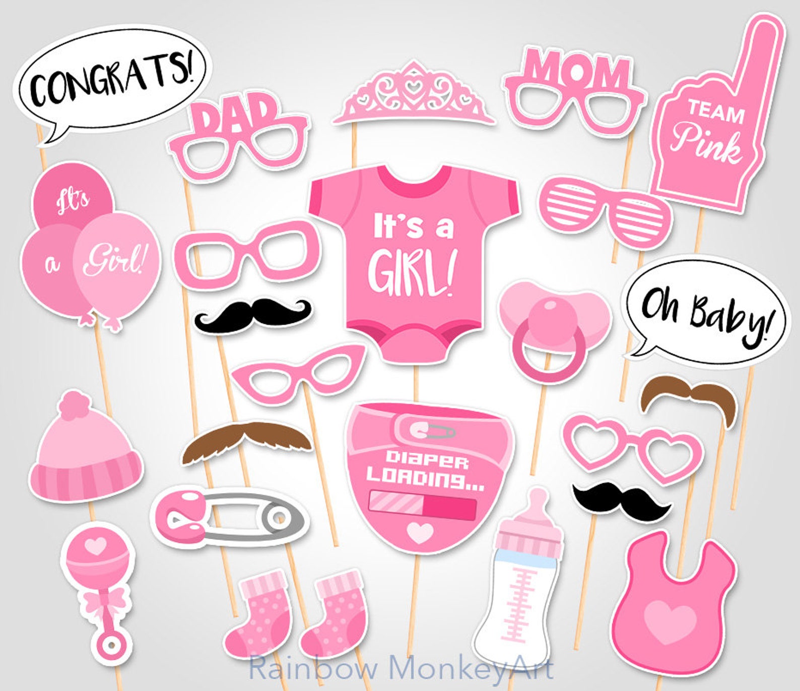 Buy Printable Baby Shower Photo Booth Props: Pink Girl Set (digital ...
