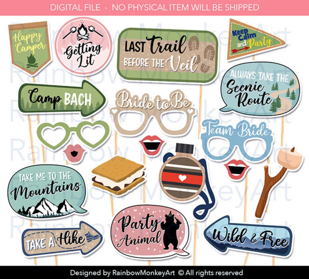Printable Camping Bridal Shower Photo Booth Props - Camping Hen Party ...
