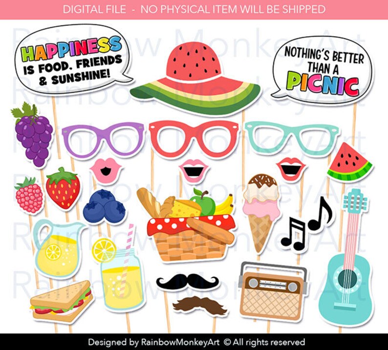 Printable Summer Party Photo Booth Props Bundle Summer BBQ - Etsy