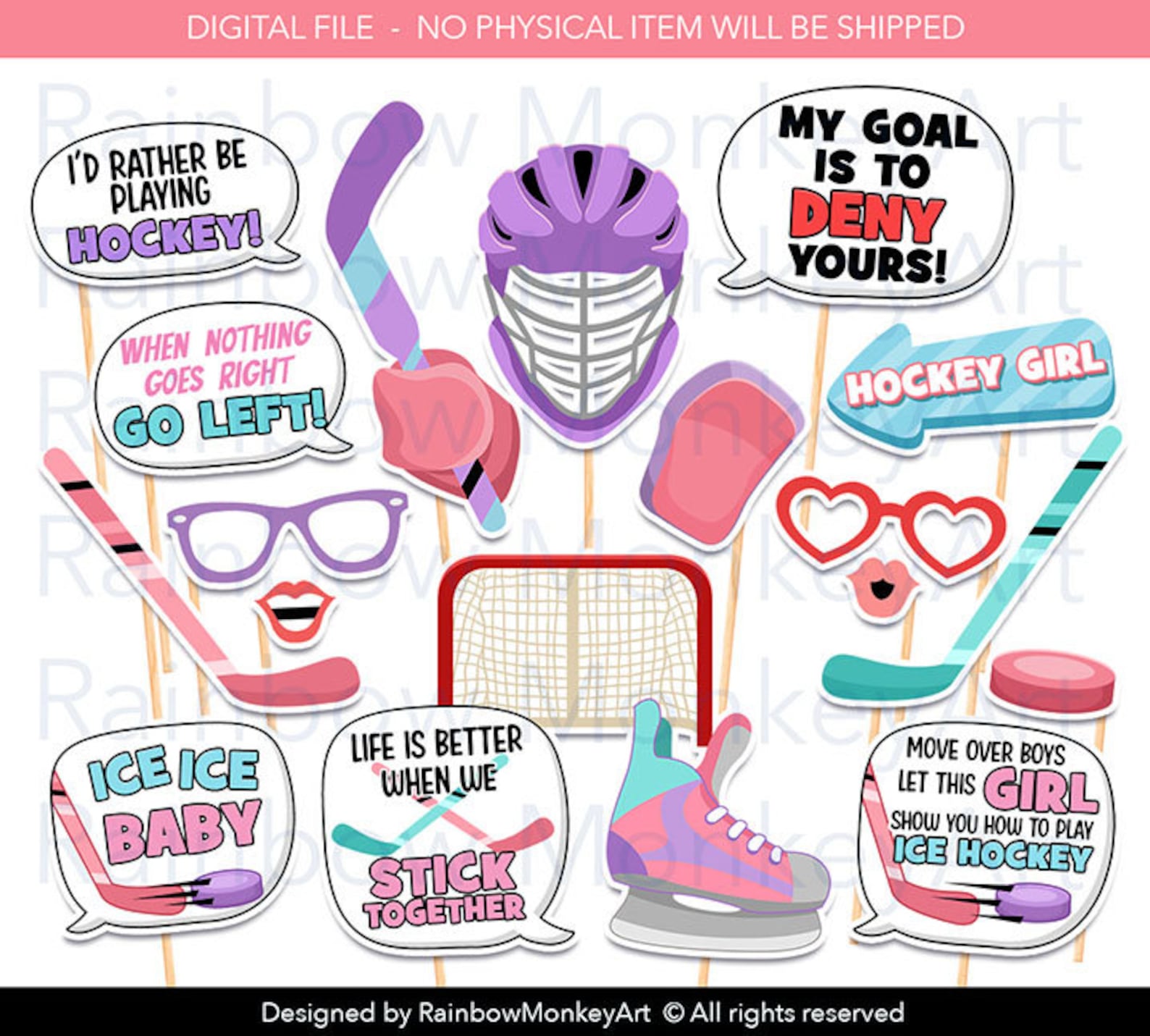 Printable Ice Hockey Photo Booth Props (digital Download) - Etsy