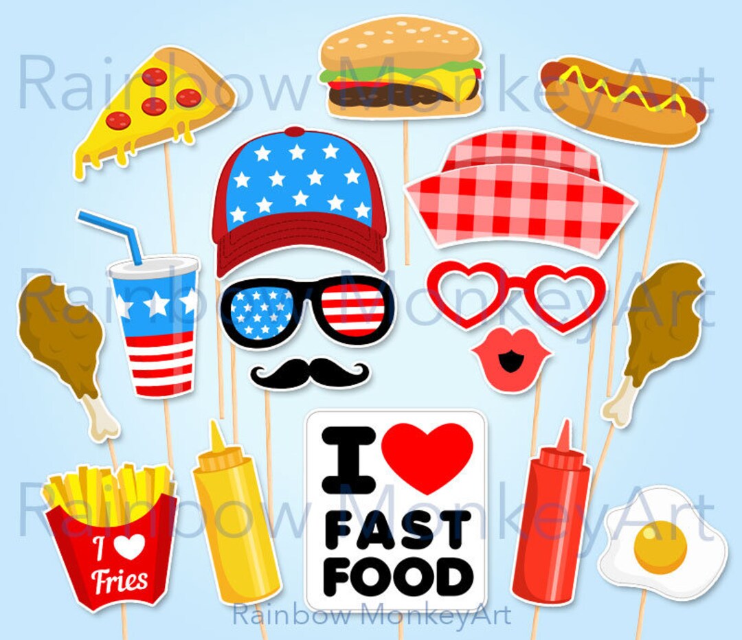 Printable Fast Food Party Photo Booth Props - Burger Fries Party ...