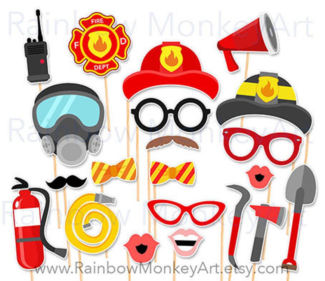 Firefighter Photo Booth Props: Kids Birthday Party Decorations (digital ...