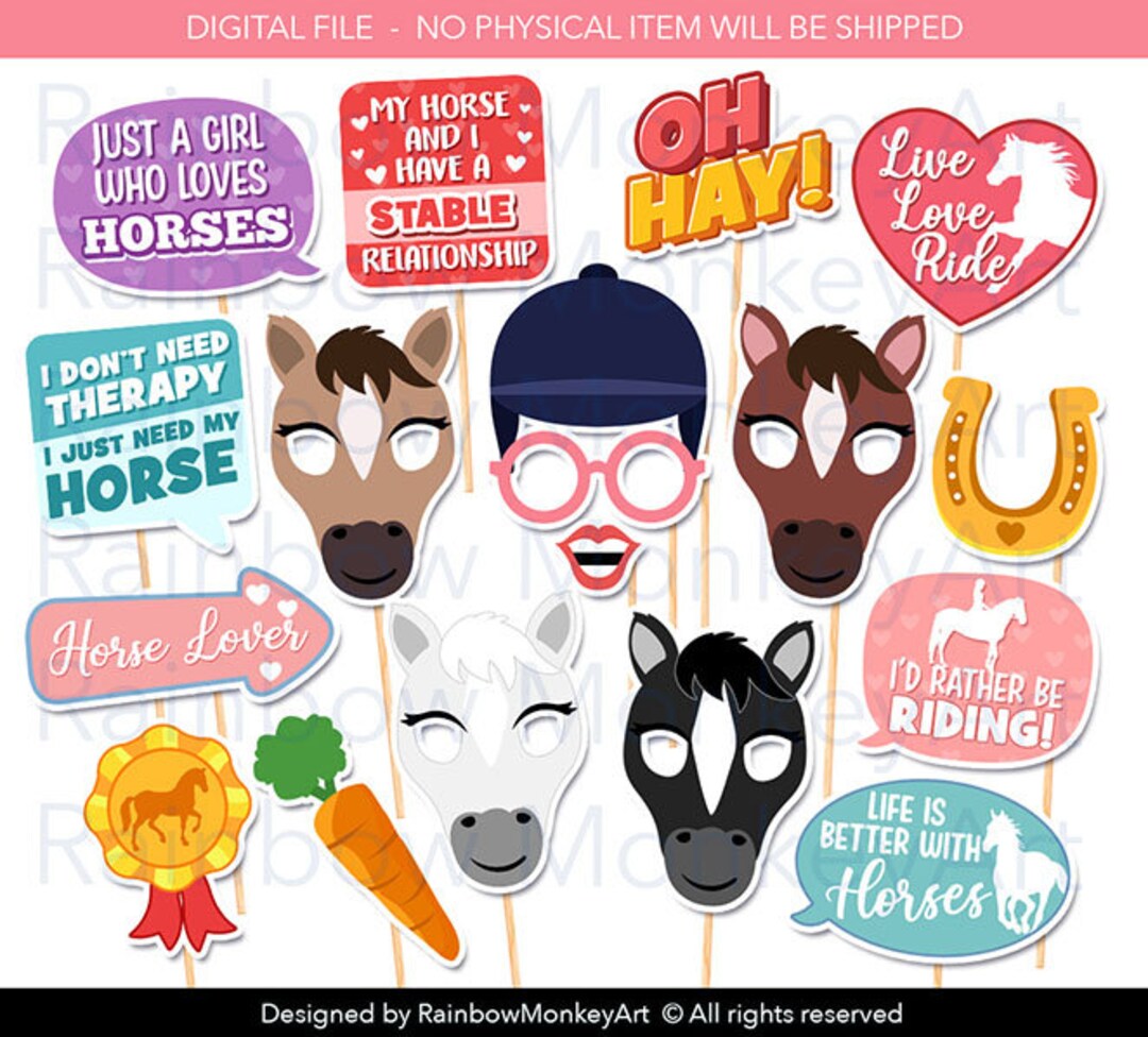 Printable Horse Lover Photo Booth Props - Horse Riding Party Photobooth ...