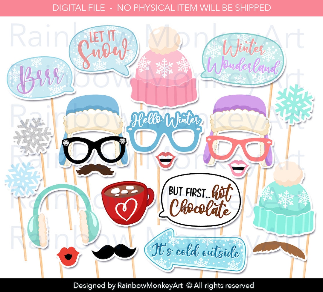 Printable Winter Photo Booth Props - Winter Party Photobooth Props ...