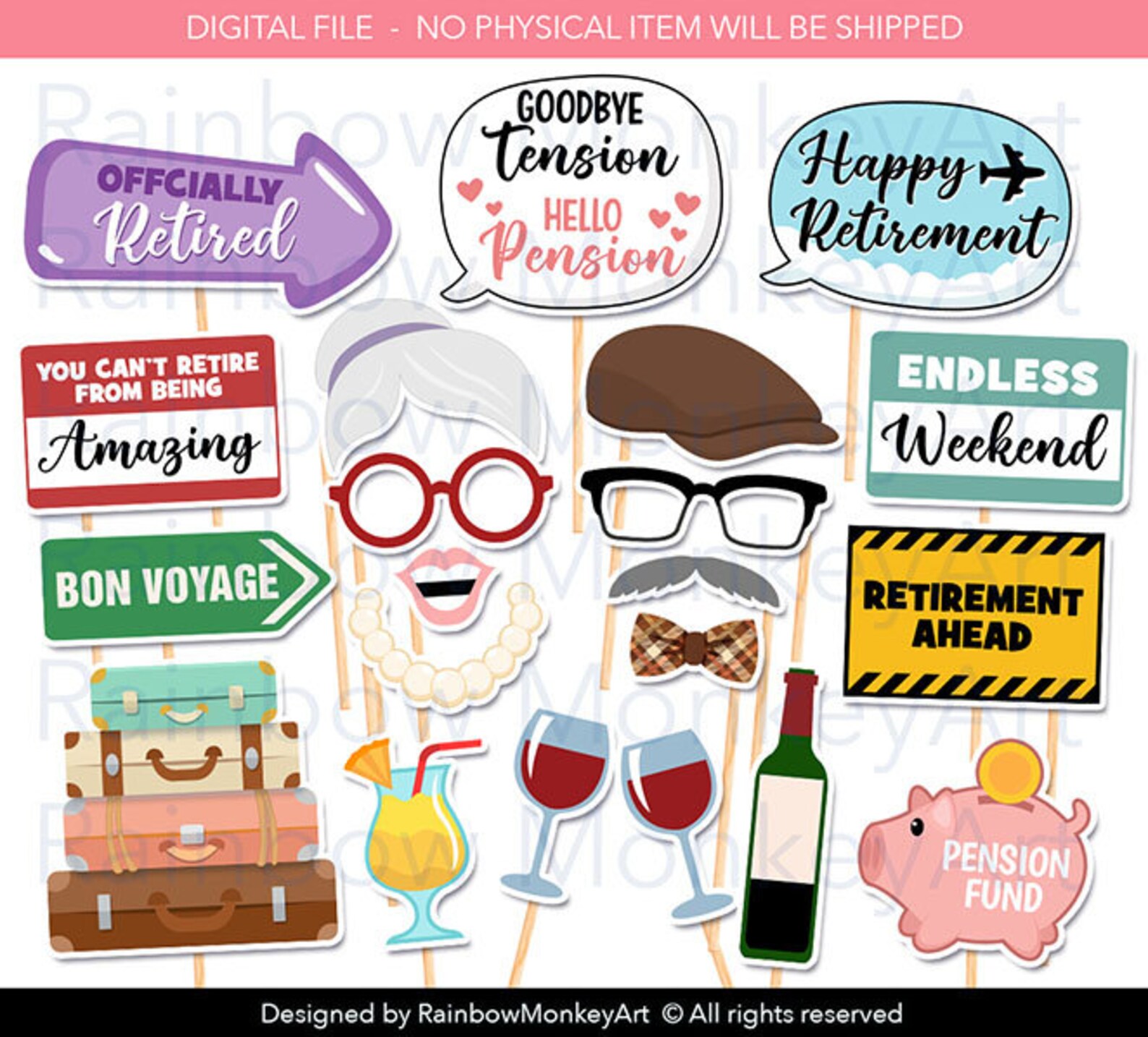 Printable Retirement Party Photo Booth Props Retirement - Etsy