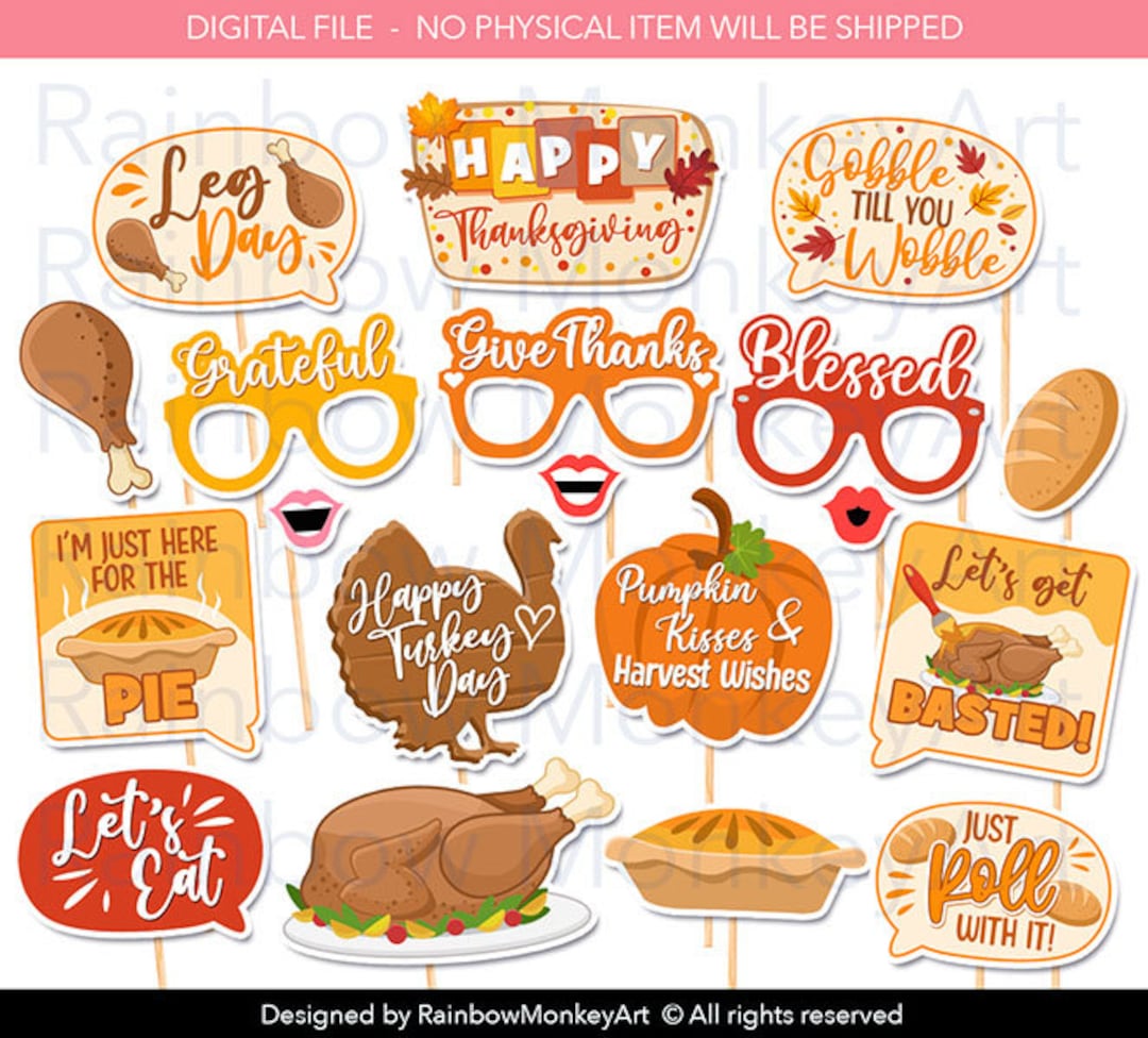 Printable Thanksgiving Photo Booth Props: Party Decor (PDF) - Etsy