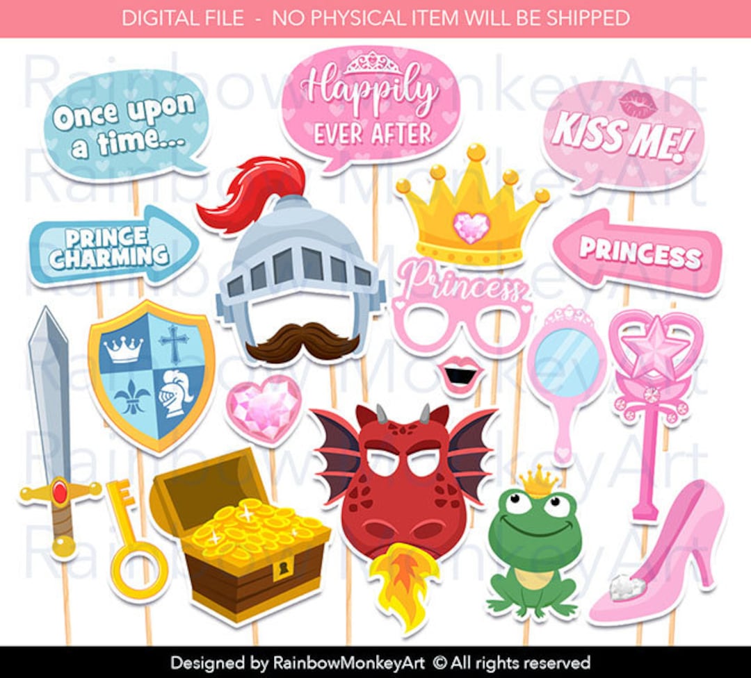 Printable Knight and Princess Photo Booth Props - Fairy Tale Party ...