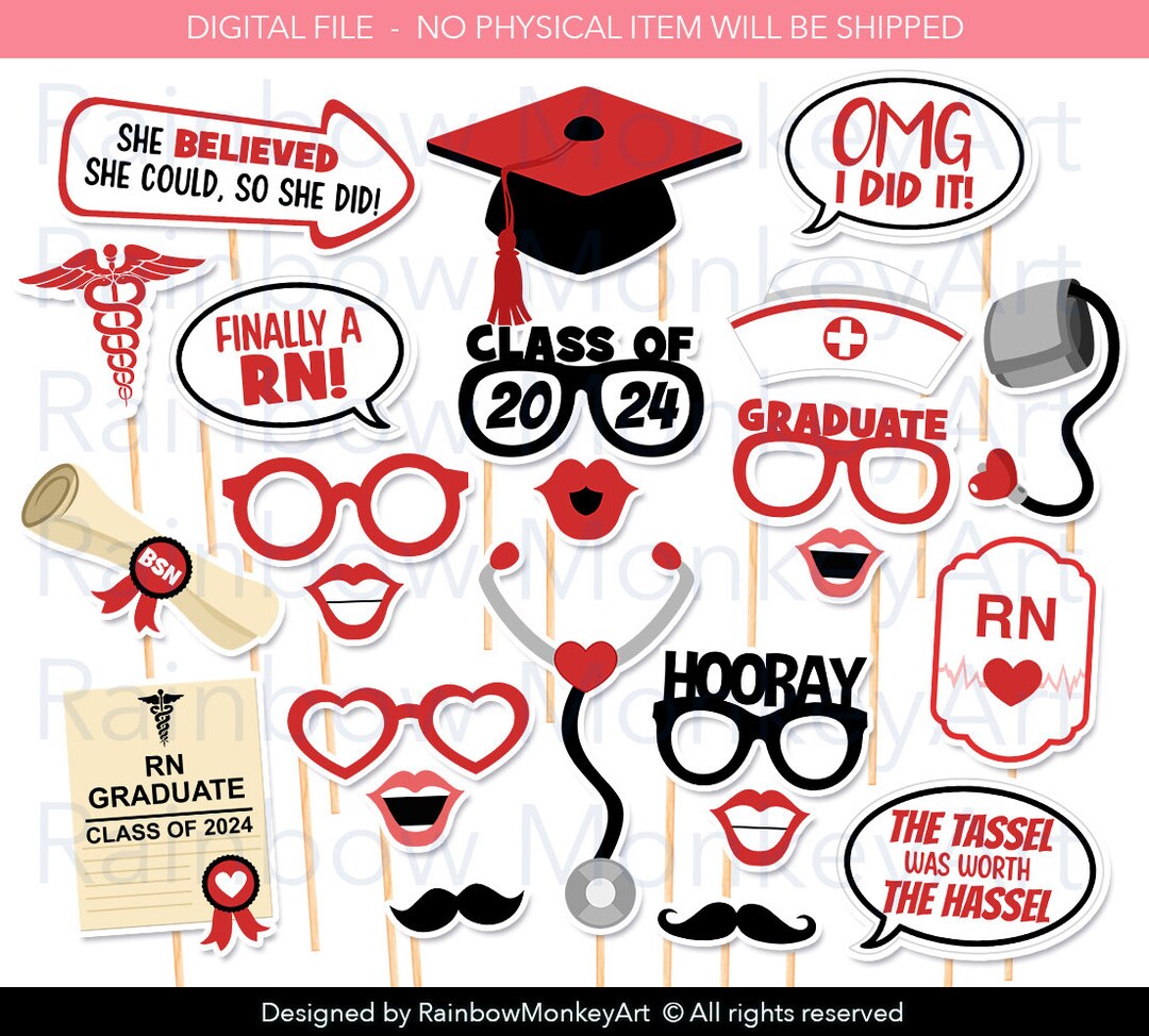 Printable RN Nurse 2024 Graduation Photo Booth Props RN Photobooth ...