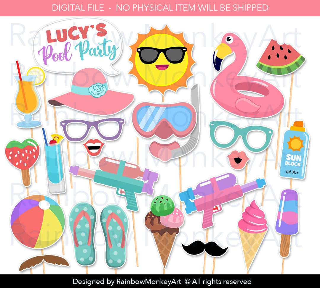 Personalised Printable Summer Time Party Photo Booth Props - Pastel ...