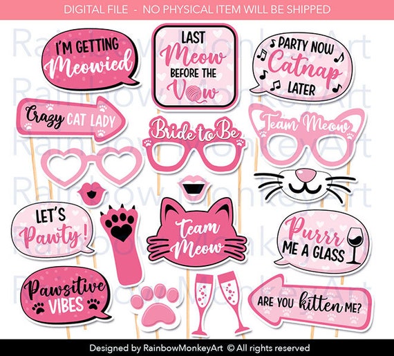 Printable Cat Bridal Shower Photo Booth Props Cat Hen Party - Etsy