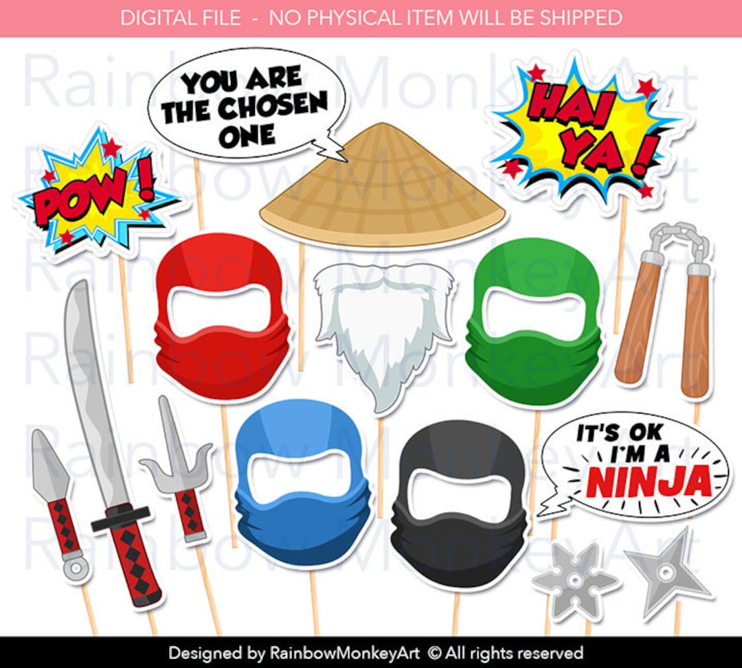 Printable Ninja Photo Booth Props - Ninja Party Decor - Printable Ninja ...