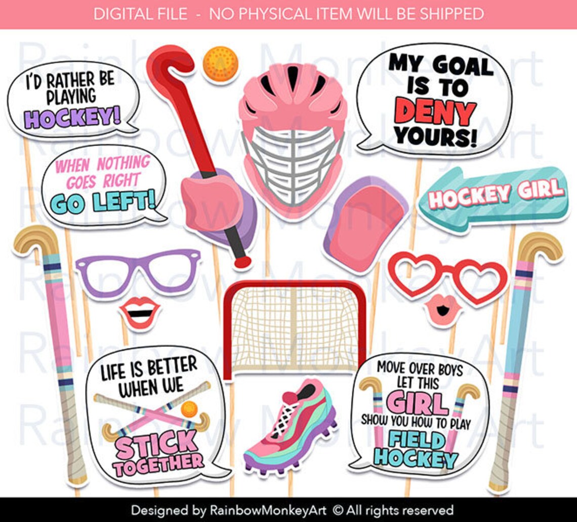 Printable Field Hockey Photo Booth Props: Party Set (digital Download ...
