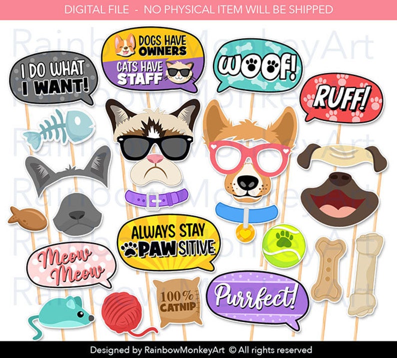 Printable Cats and Dogs Photo Booth Props Cat Photobooth - Etsy