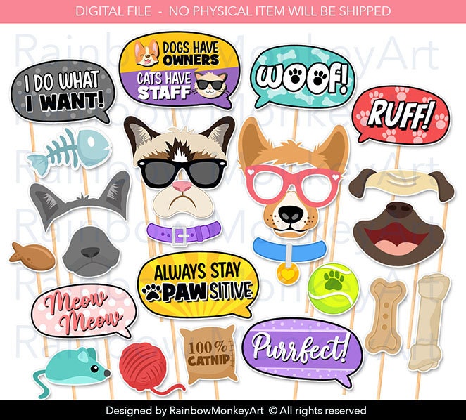 Printable Cats and Dogs Photo Booth Props Cat Photobooth - Etsy UK