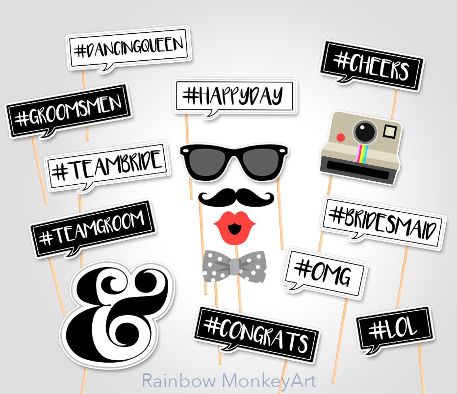 Wedding Photo Booth Props Hashtag Photo Booth Props Bridal | Etsy